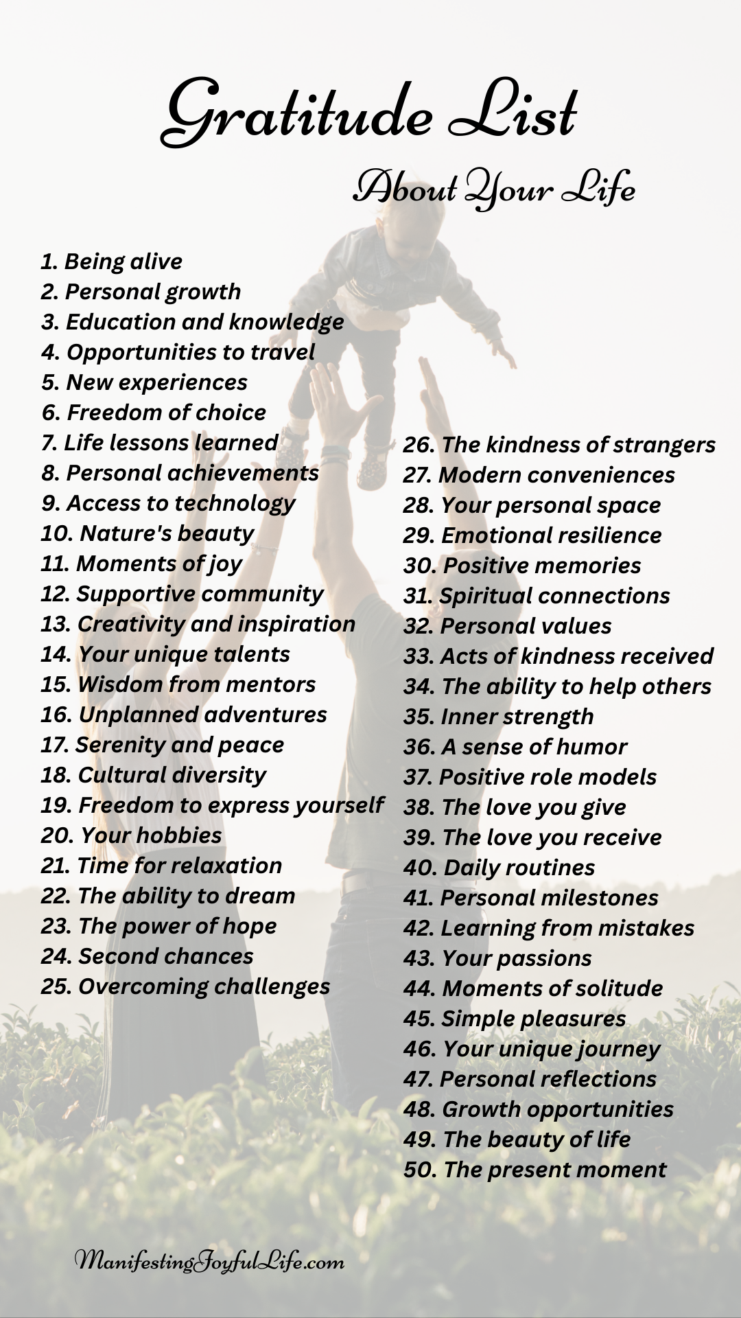Gratitude List - 500 Things You Can Be Grateful For